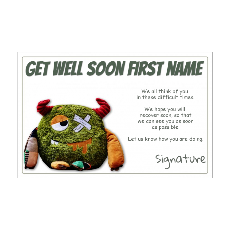 Funny Card Recovery Green Plush free template (card 1274)