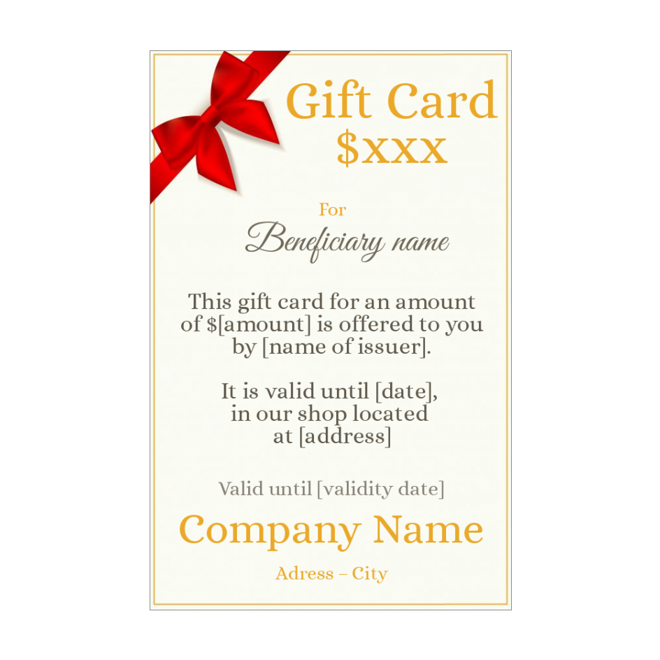 Card Gift Red Ribbon template (card 2989)