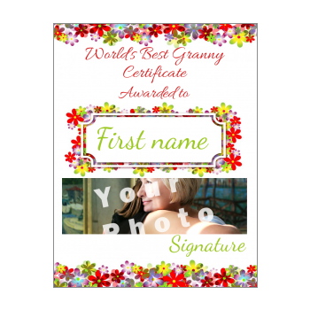 Certificate Best Grandmother Flower Green Red with photo template (card ...