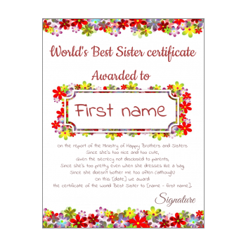 Best Sister Certificate template - printable - on Greetings-Discount