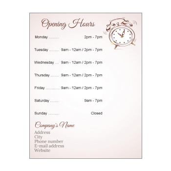 Opening Hours template - printable poster - Greetings-Discount