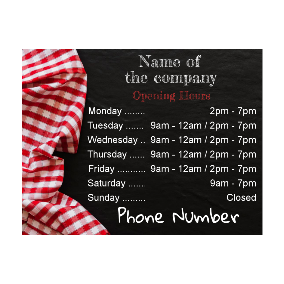 Poster Shop Restaurant Opening Hours Tablecloth Template card 3762 Poster Shop Restaurant Opening Hours Tablecloth Template card 3762