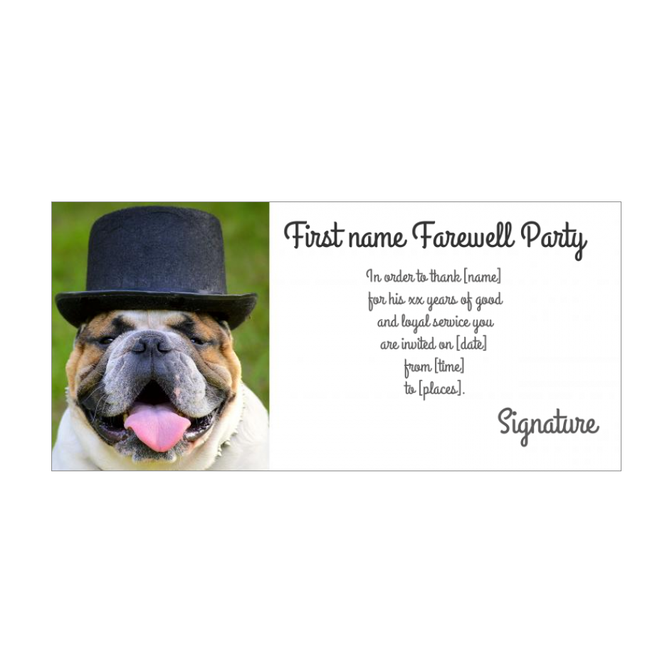 Funny Card Invitation Retirement Dog Animals free template (card 2233)