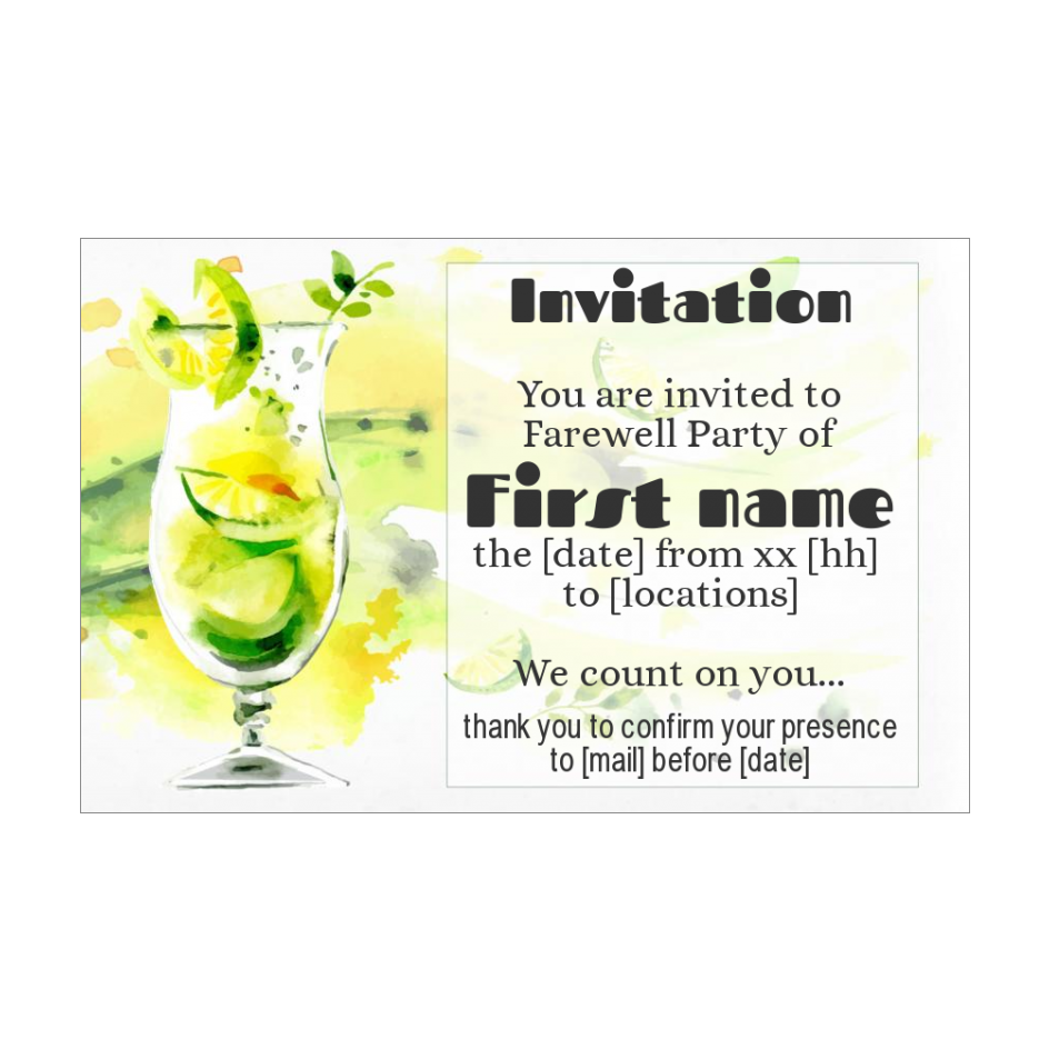 Card Invitation Lemon Retirement Glass Cocktail free template (card 3801)