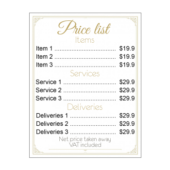 Price List template - printable price sheets - Greetings-Discount