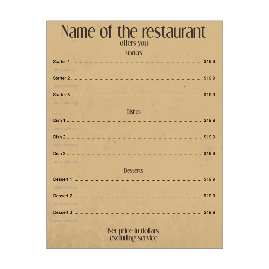 Card Menu Restaurant Brown template (card 3643)