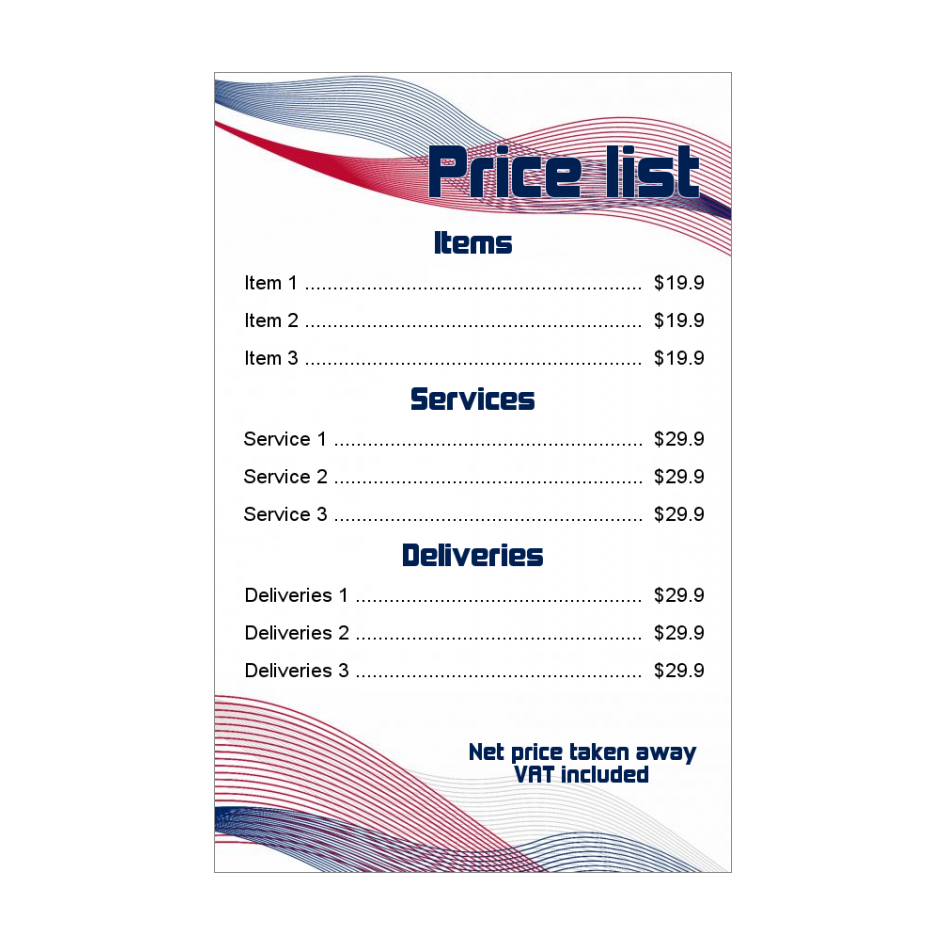 Poster List Price Blue Red free template (card 3612)