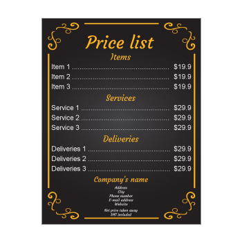 Price List template - printable price sheets - Greetings-Discount